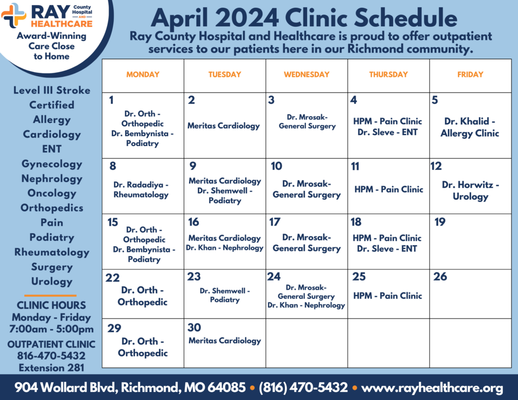 Clinic Calendar - Ray County Hospital and Healthcare