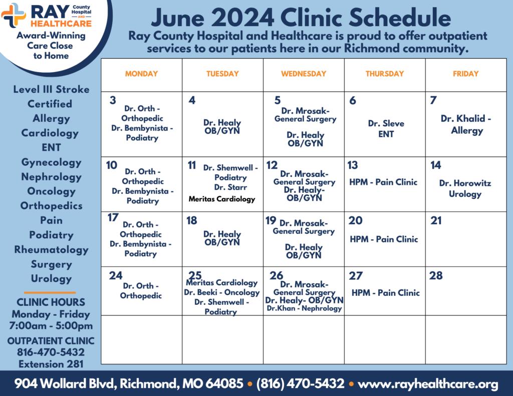 Clinic Calendar - Ray County Hospital and Healthcare